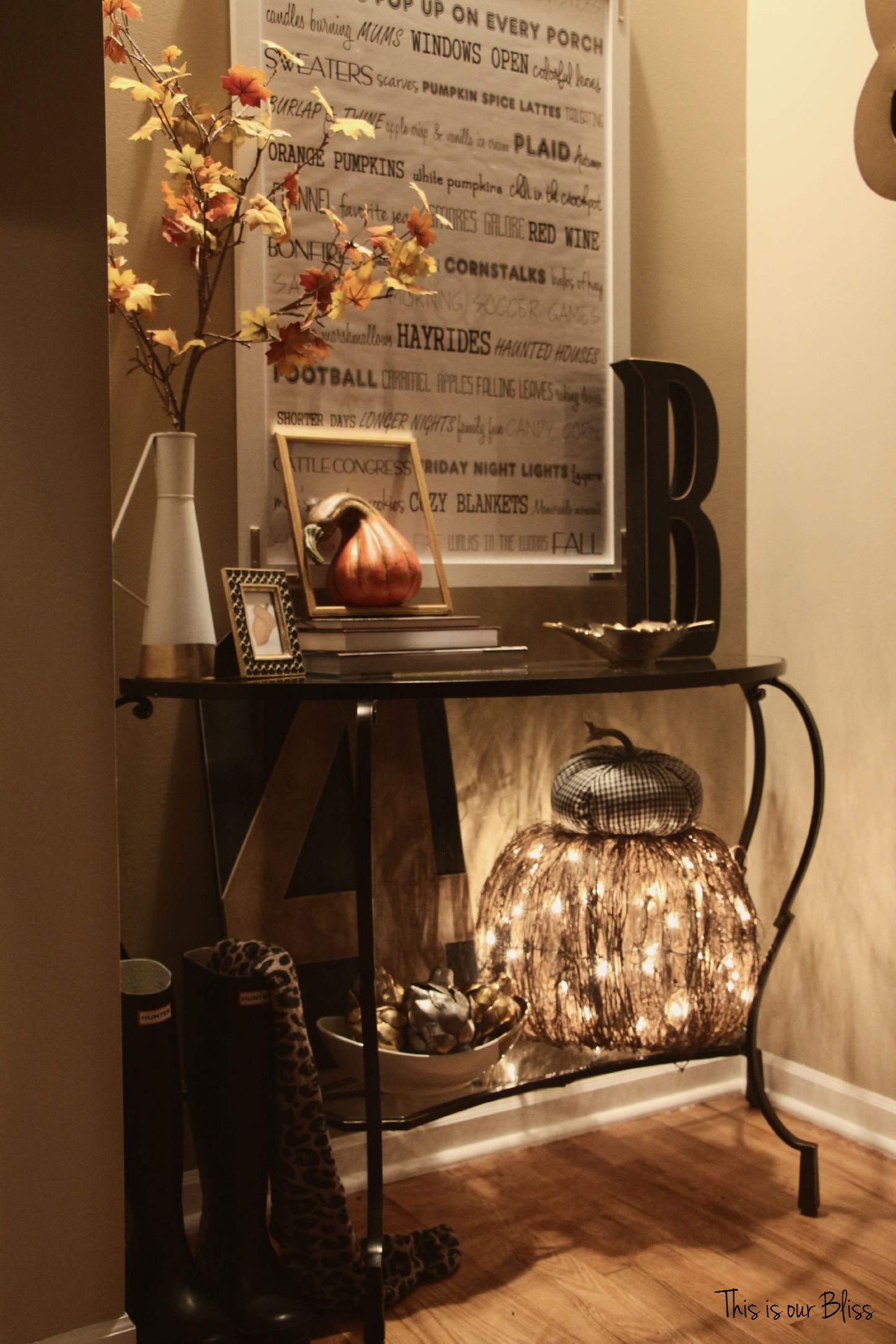 fall entryway - fall vignette at night - This is our Bliss - This is ...