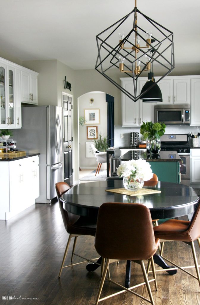 Kitchen Reveal part 2 - Black and Gold Geometric Chandelier with black ...